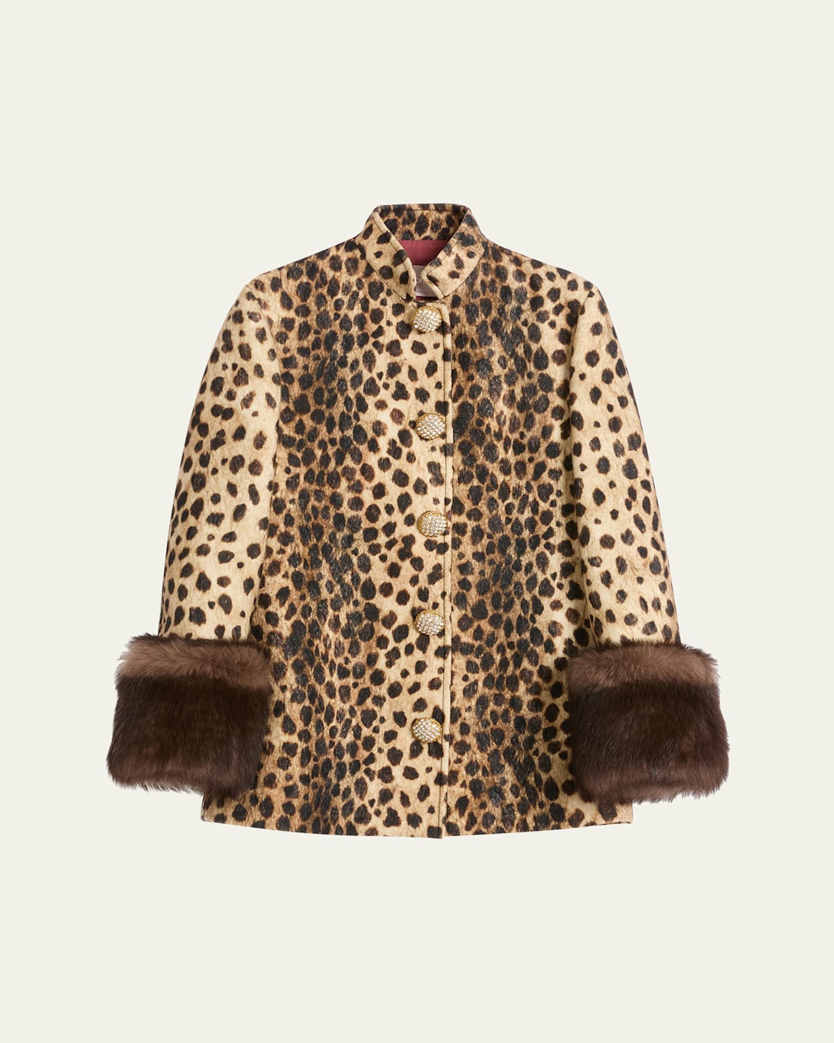Valentino Garavani Leopard Caban Jacket With Faux Fur Cuffs